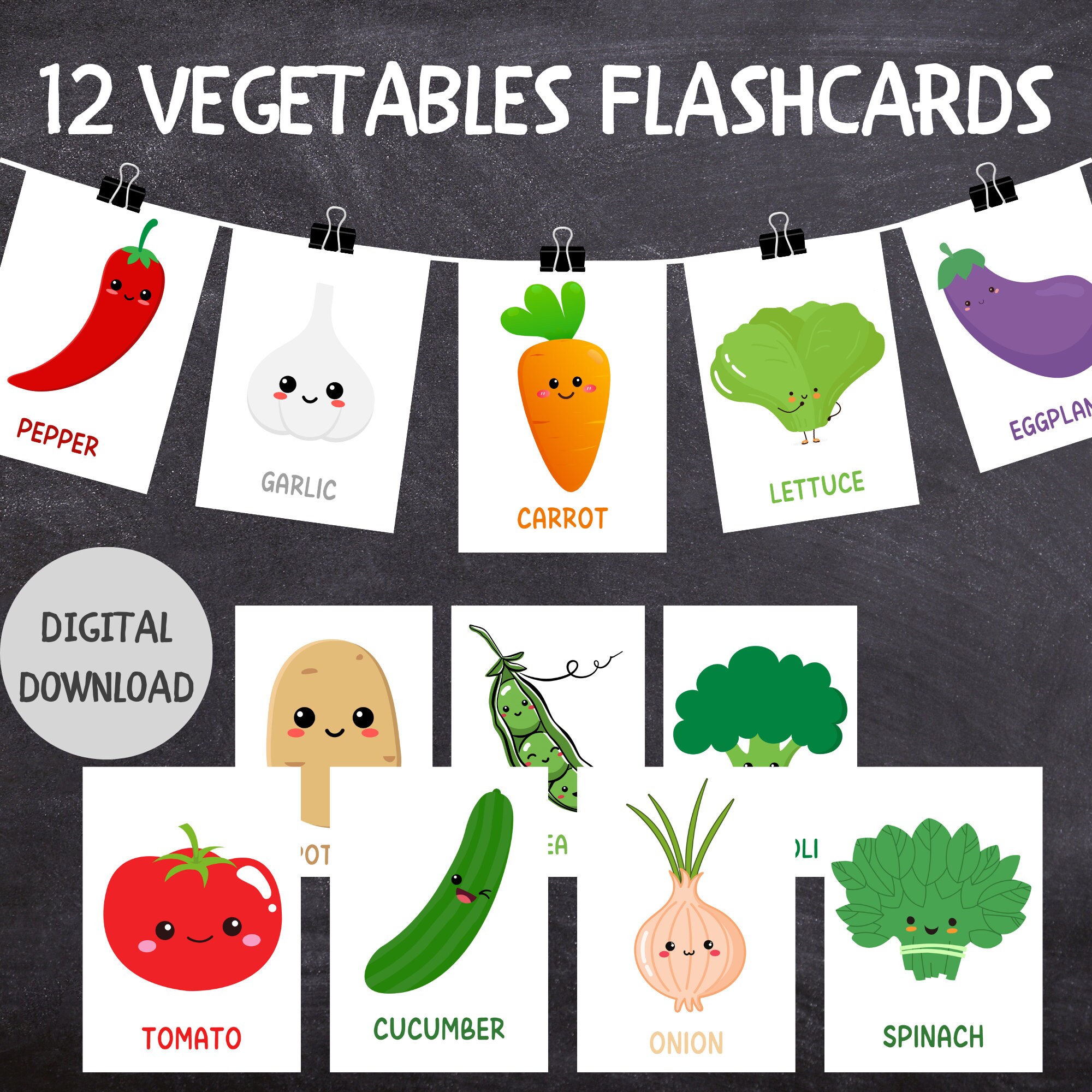 Vegetables Flashcards, Preschool Flashcards, Montessori Flashcards ...