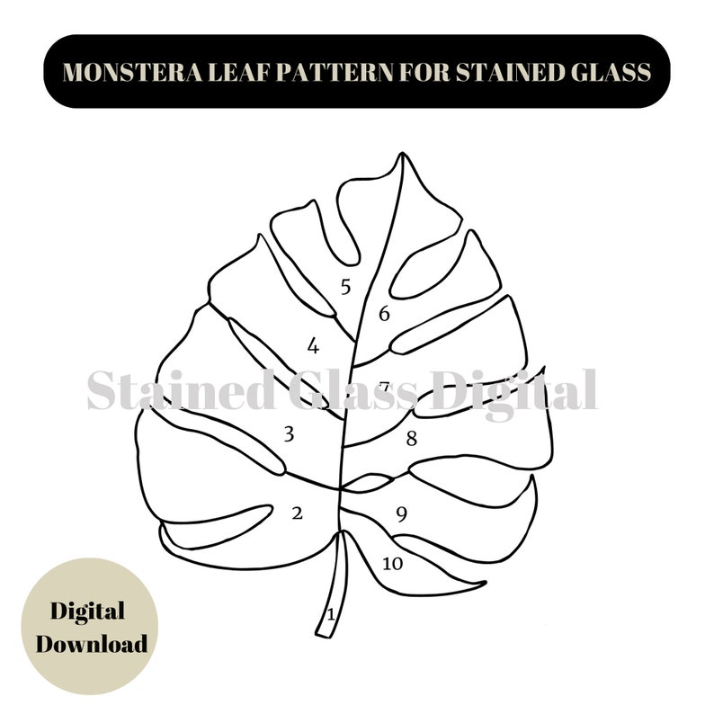 Monstera Leaf Pattern for Stained Glass, Stained Glass Pattern ...