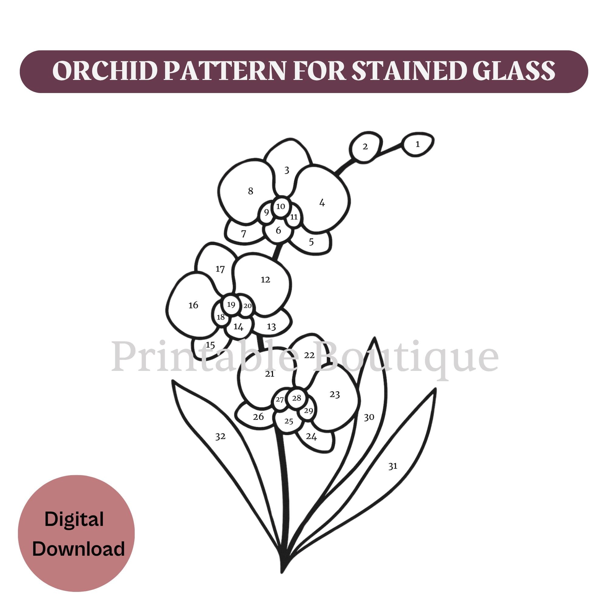 Orchid Stained Glass Pattern, Flower Glass Template PDF, Floral ...