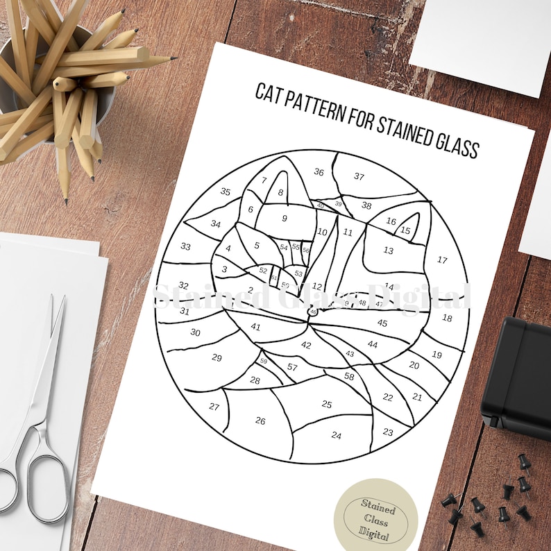 Cat Pattern for Stained Glass, Stained Glass Pattern, Cat Pattern, DIY ...