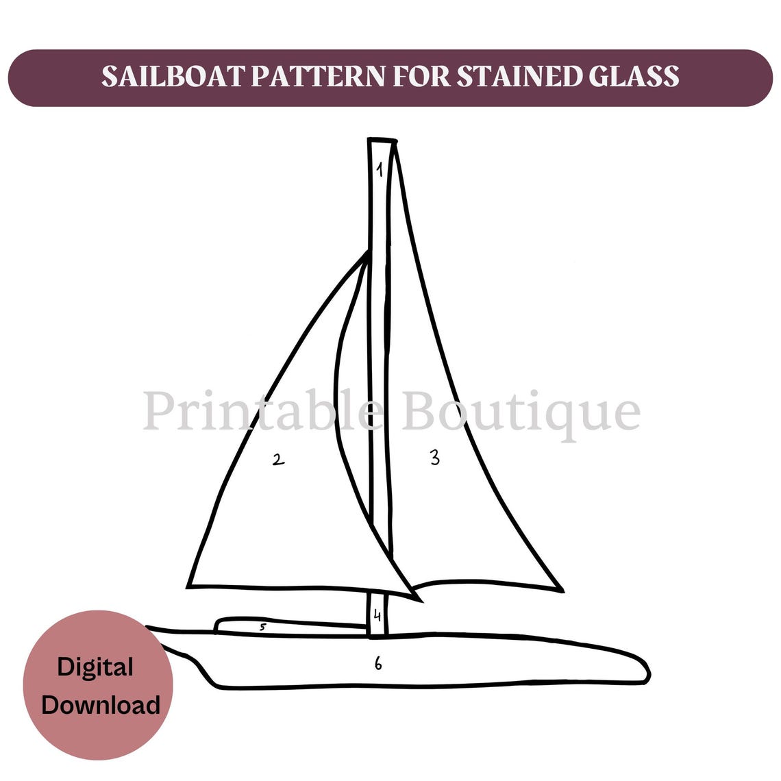 Sailboat Stained Glass Pattern PDF, Boat Suncatcher Template, DIY ...
