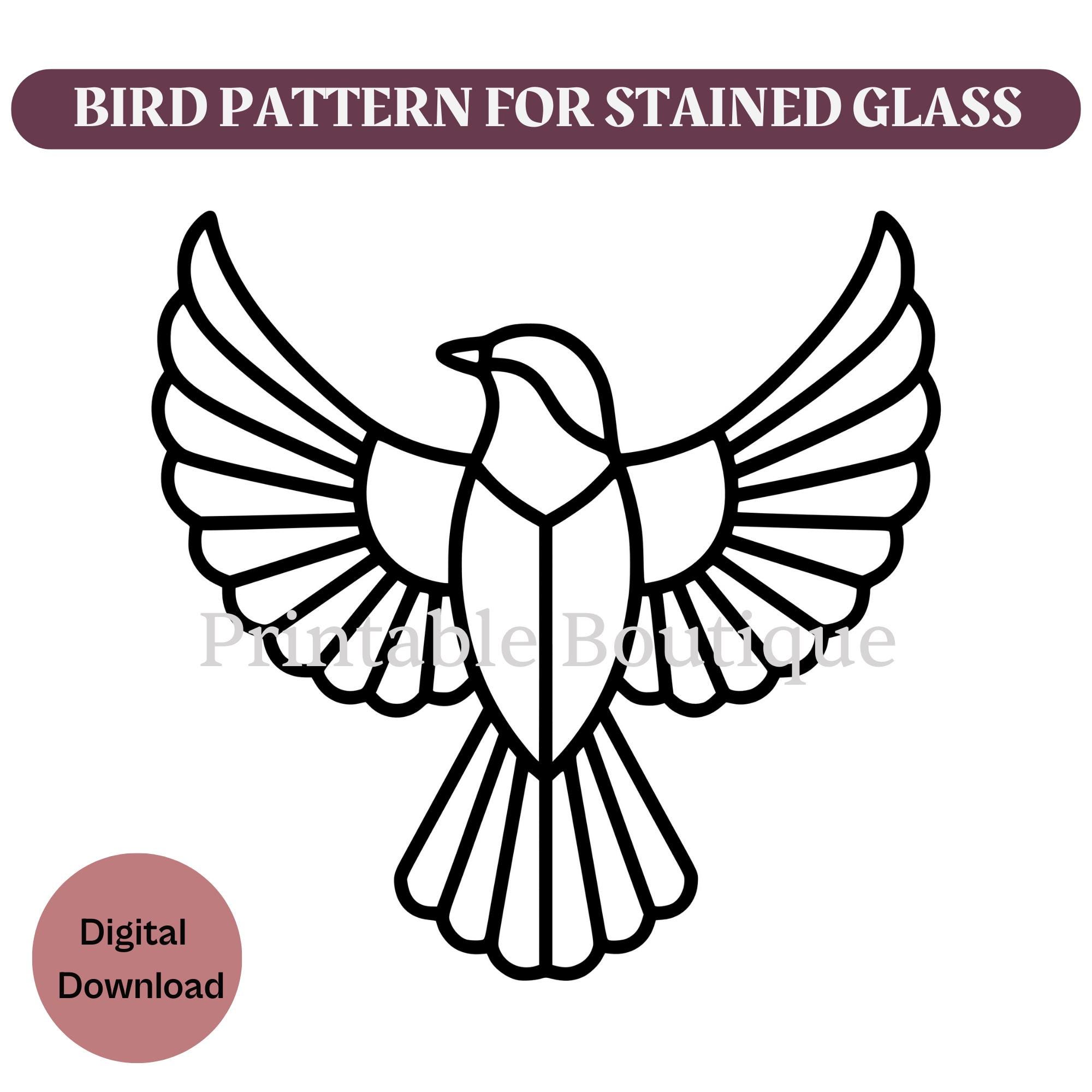 Dove Stained Glass Template, Bird Suncatcher Pattern for DIY Glass ...