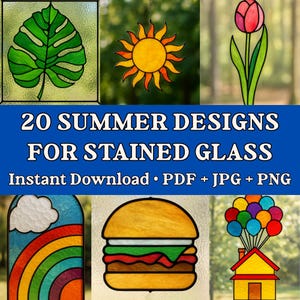 Summer Stained Glass Pattern Bundle, 20 Tropical and Fun Designs, High ...