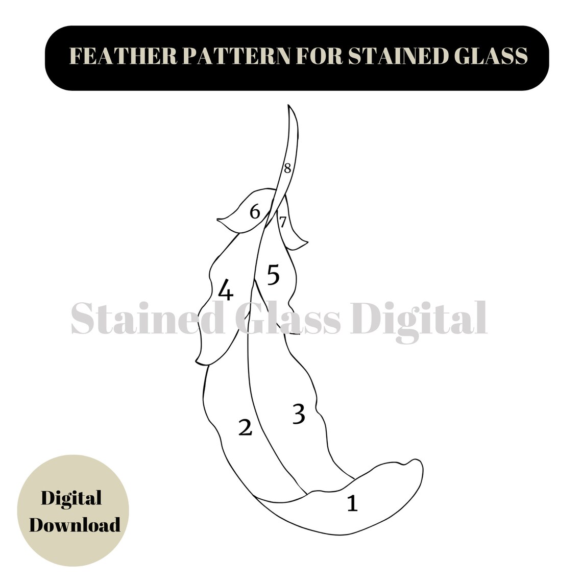 Feather Pattern for Stained Glass, Stained Glass Pattern, Feather ...