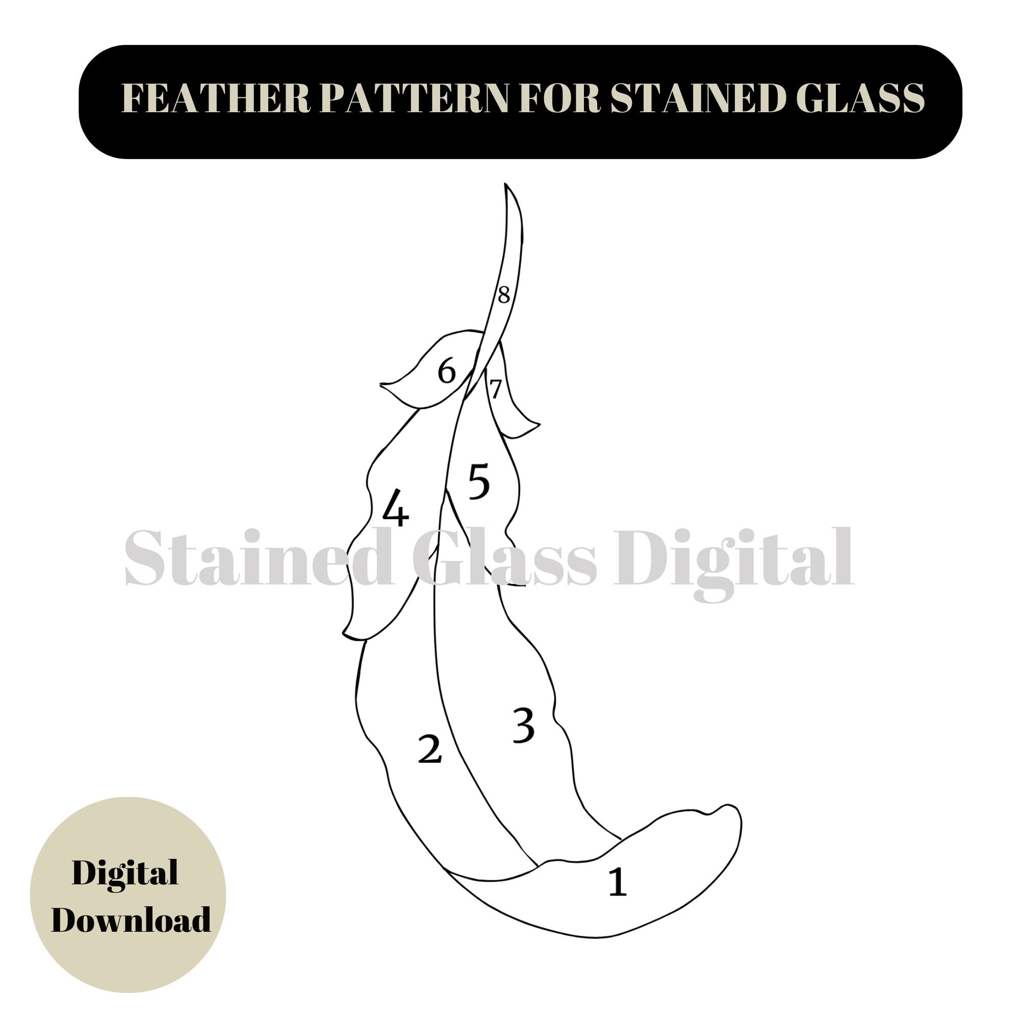 Feather Pattern for Stained Glass, Stained Glass Pattern, Feather Stained Glass, Modern Stained ...