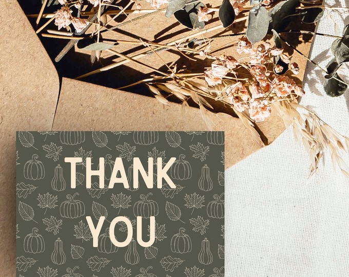 Autumn Themed Thank You Card, Printable Thank You Card, Print at Home ...