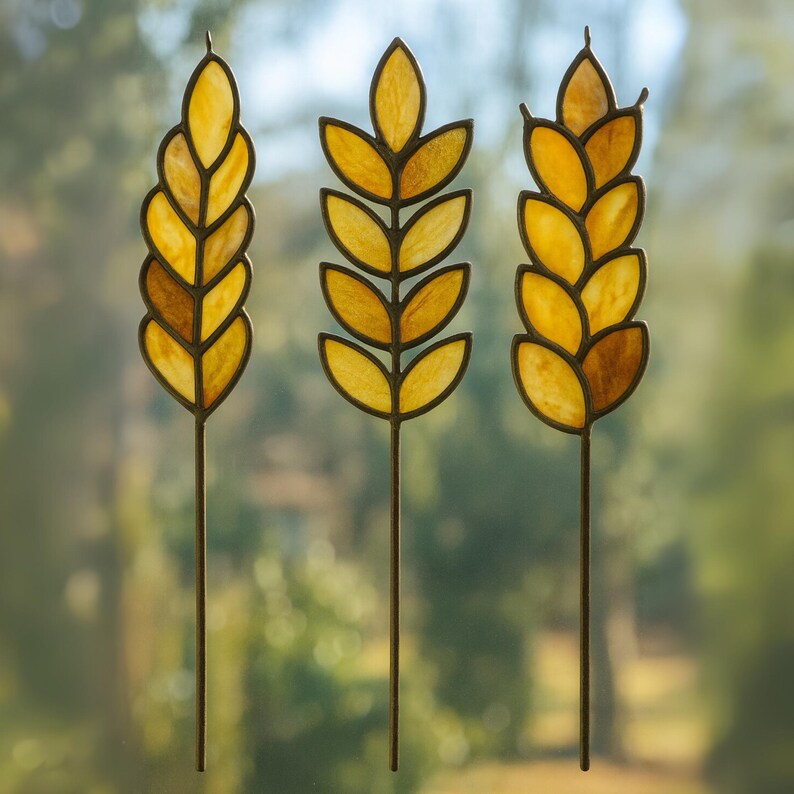Wheat Stained Glass Pattern, Autumn Grain Stalk Template, Rustic ...