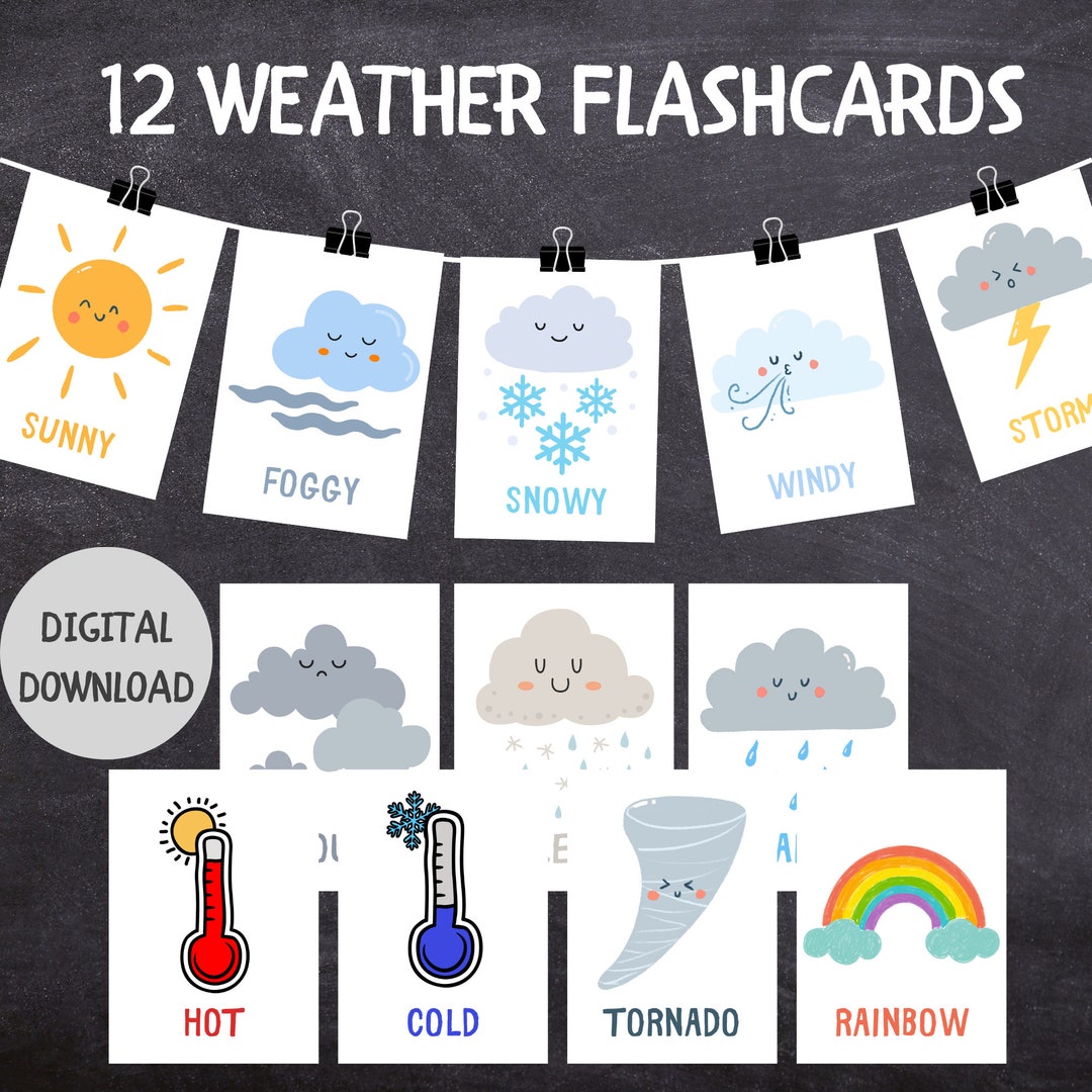 Weather Flashcards, Preschool Flashcards, Montessori Flashcards ...