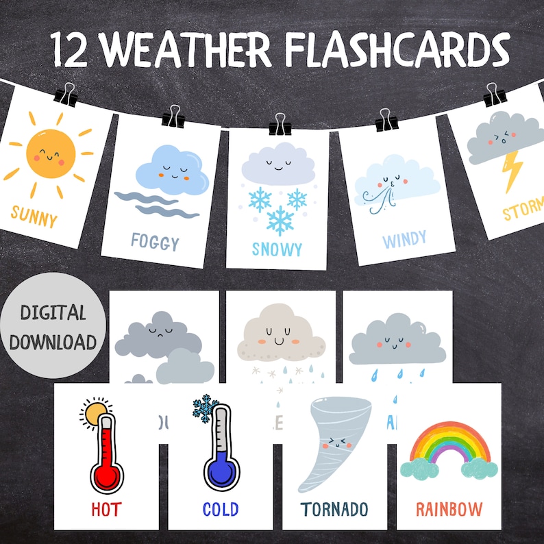 Weather Flashcards, Preschool Flashcards, Montessori Flashcards ...