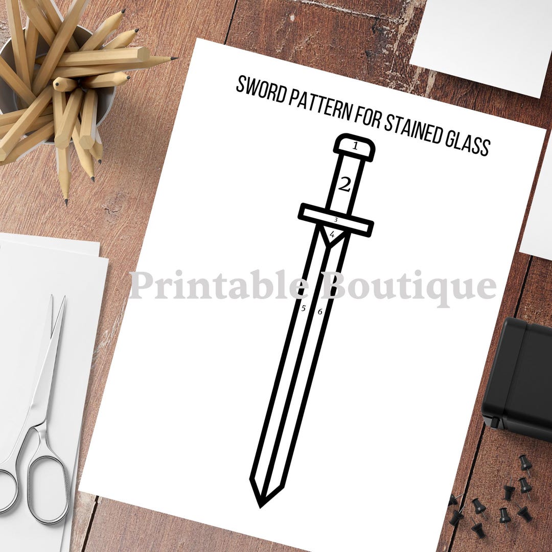 Sword Stained Glass Pattern, Sword Template, DIY Sword Craft, Stained ...