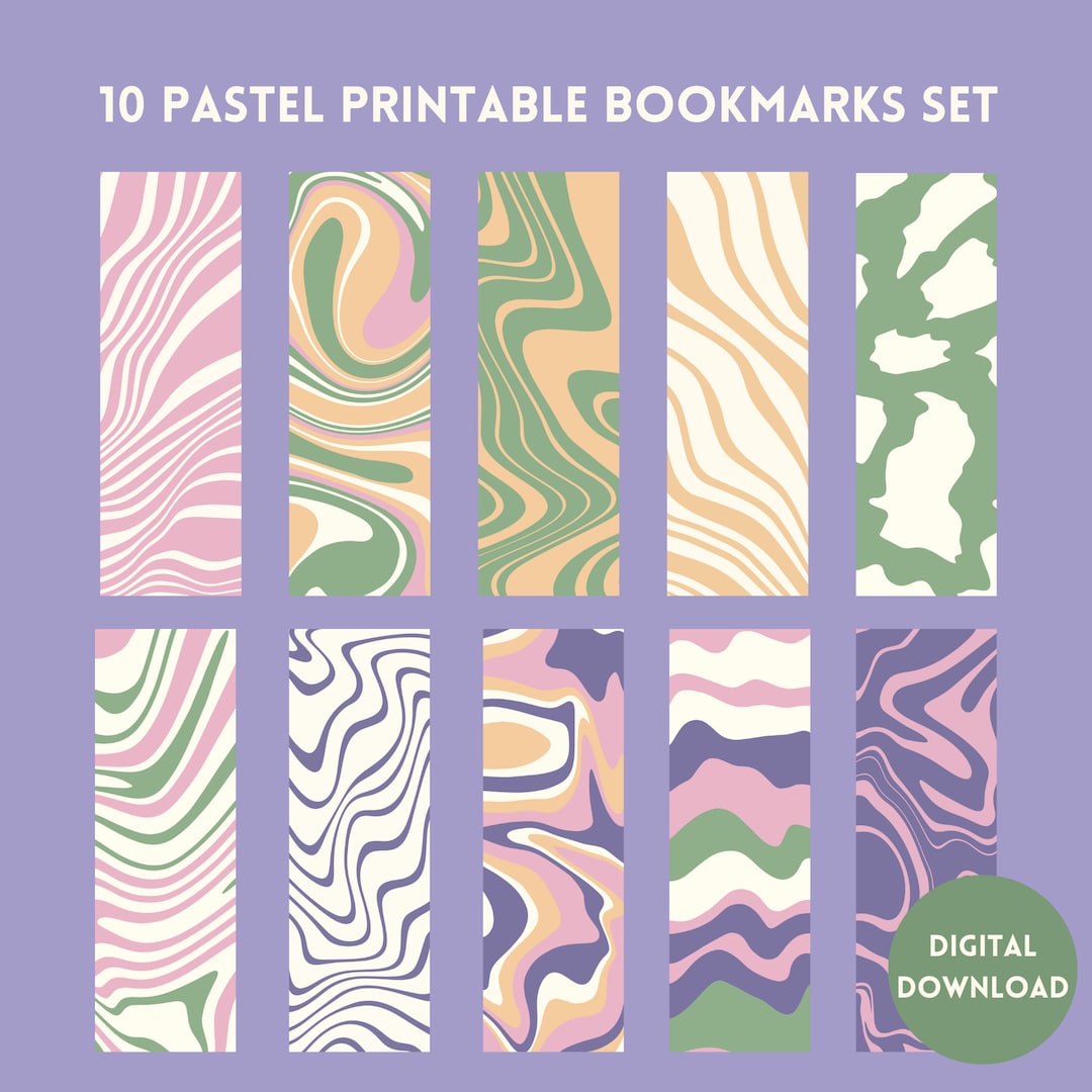 10 Printable Pastel Bookmark, Bookmark Set, Unique Bookmark, Cute ...