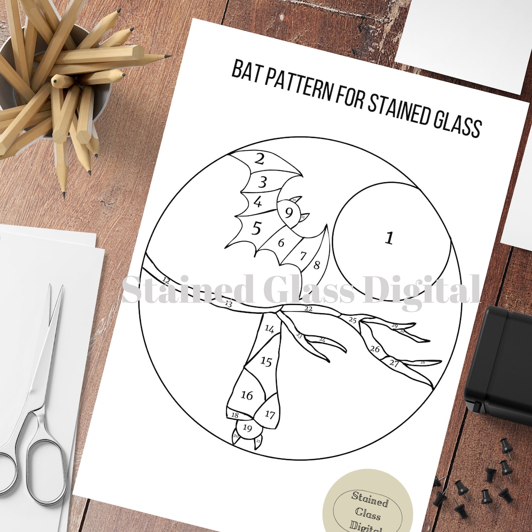 Bat Pattern for Stained Glass, Stained Glass Pattern, Bat Pattern, DIY ...