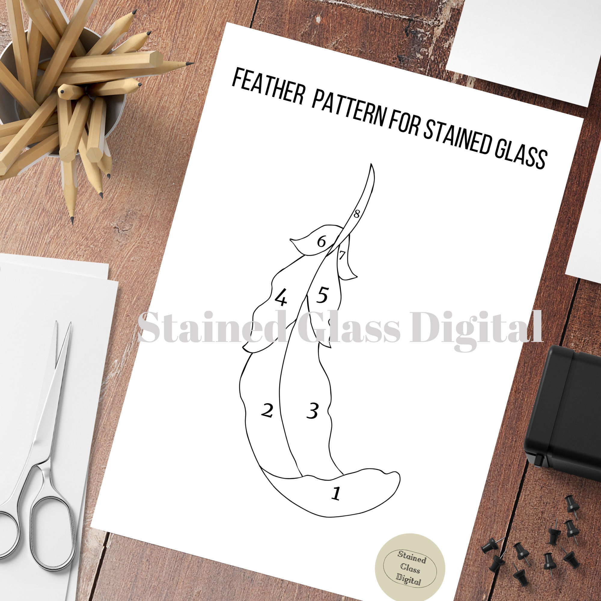 Feather Pattern for Stained Glass, Stained Glass Pattern, Feather ...