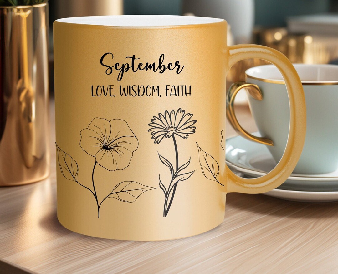 Personalized Birth Flower Metallic Mug Custom Gift for September ...