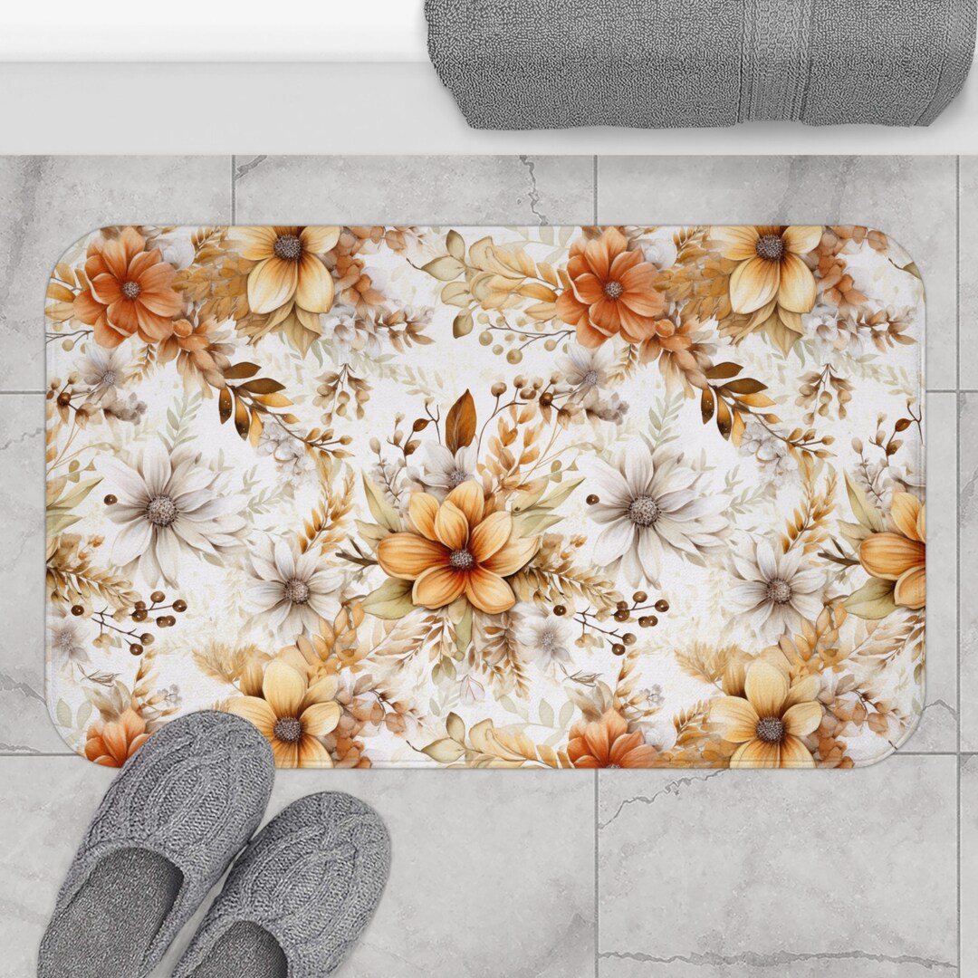Botanical Bathmat Wildflowers Cottage Core Bathmat Whimsical Floor Mat ...