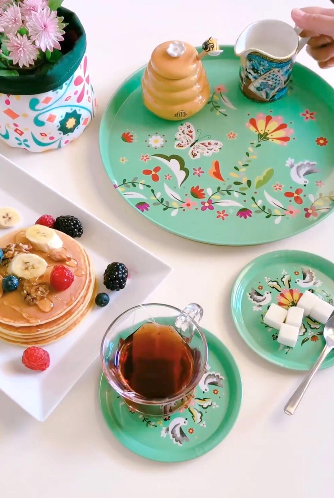 Colourful Metal Serving Plate | Pigeon & Butterfly Design | Decorative ...