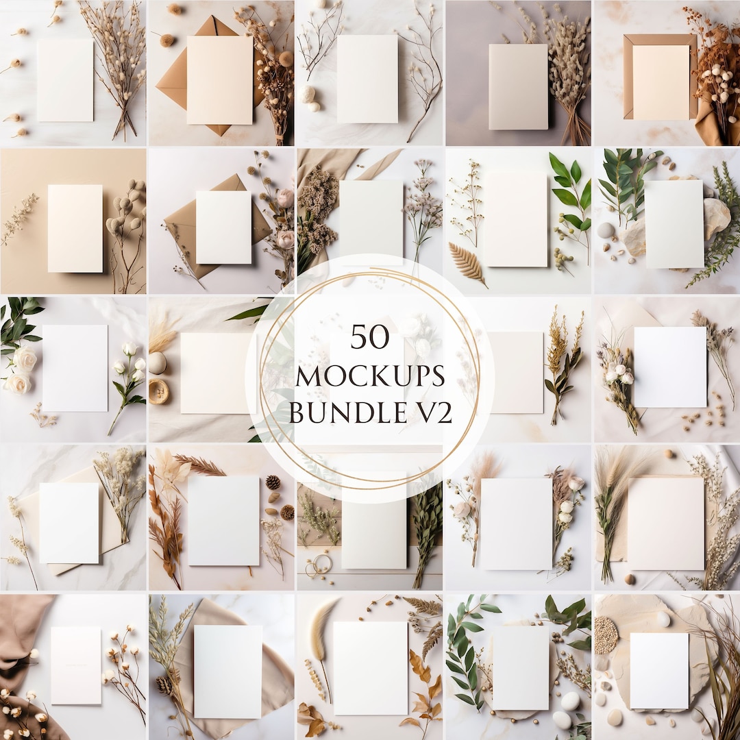 50 Boho Card Mockup Bundle Rustic Art Card Mockups Invitations Invite ...