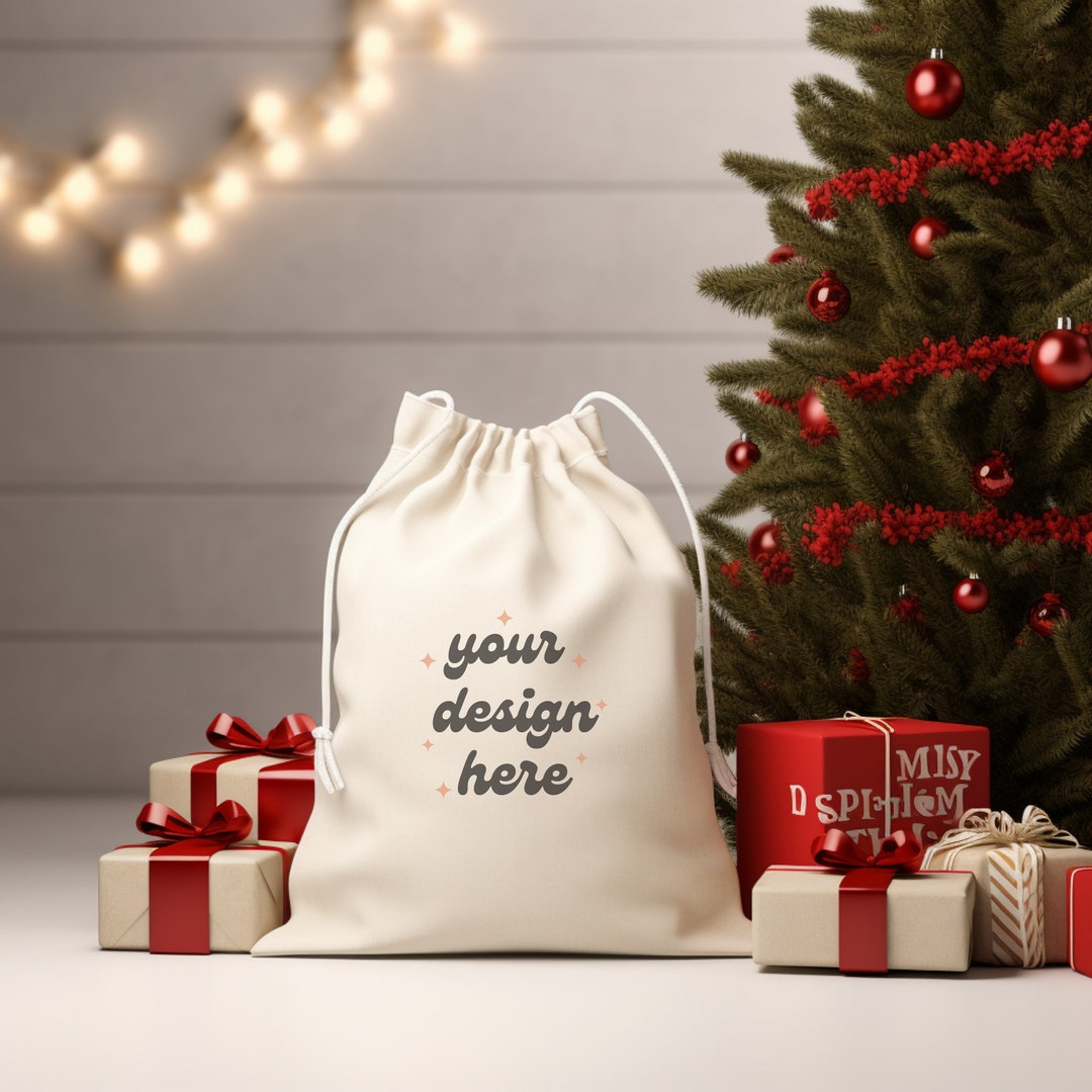Santa Sack Mockup Natural Gift Bag Christmas Sack Mock up Festive Gift ...