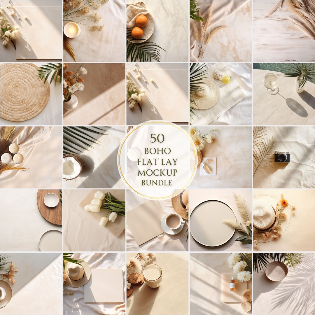 50 Boho Flat Lay Mockup Bundle: Digital Product Backgrounds (JPG) - Etsy