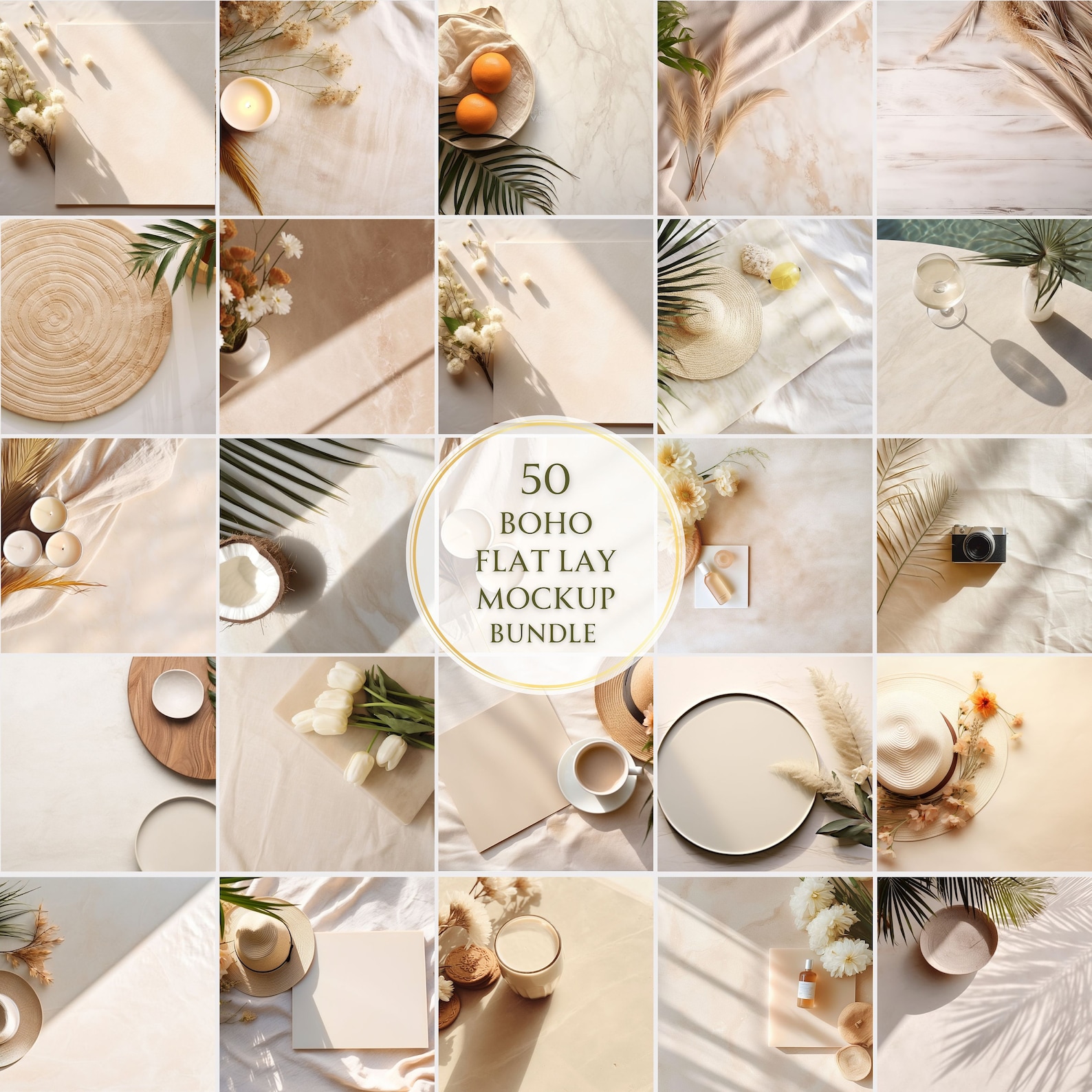 50 Boho Flat Lay Mockup Bundle: Digital Product Backgrounds (JPG) - Etsy