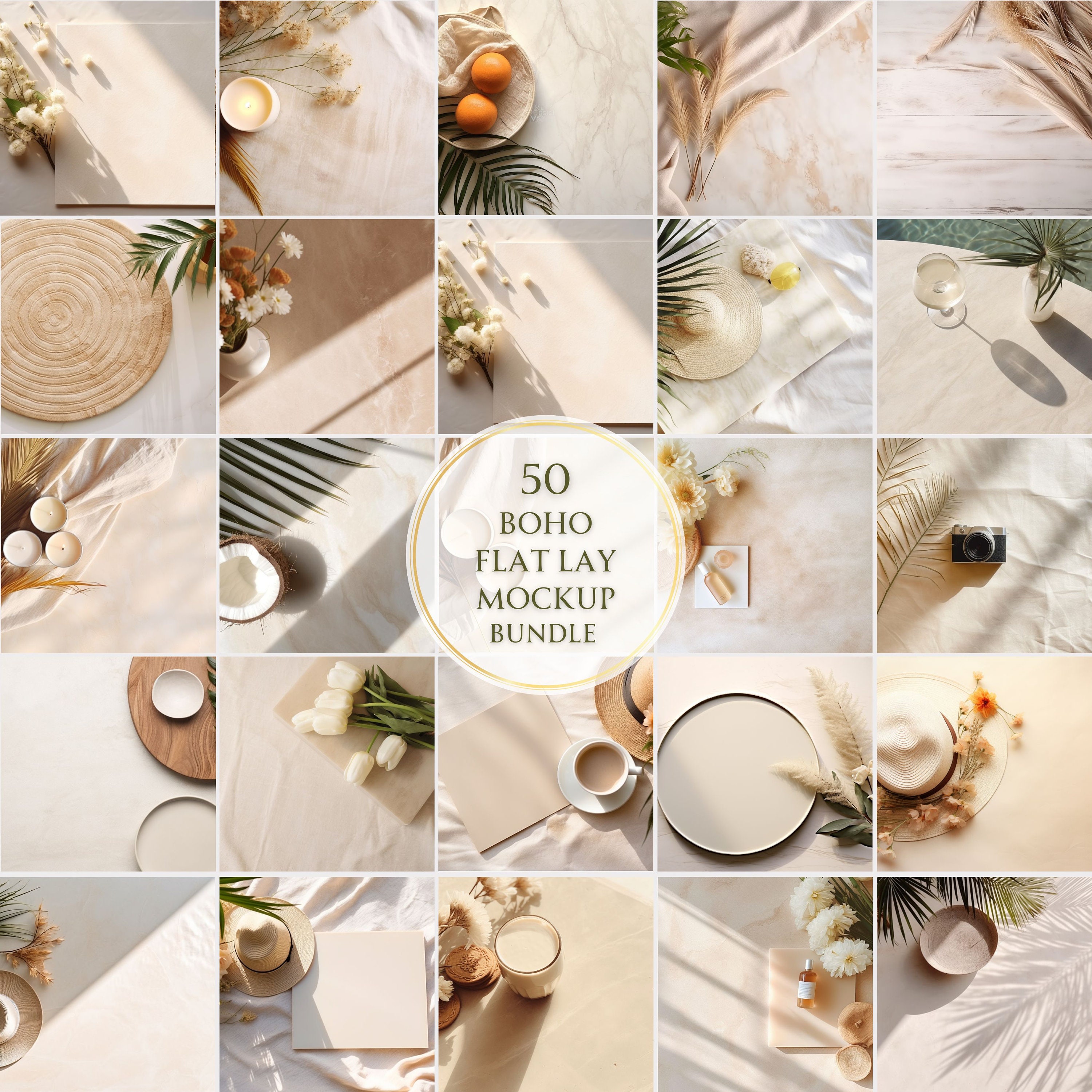 50 Boho Flat Lay Mockup Bundle: Digital Product Backgrounds (JPG) - Etsy