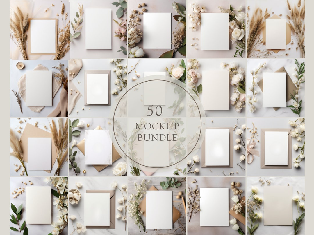 50 Boho Card Mockup Bundle: Rustic 5x7 Art Card PNG (digital Download ...
