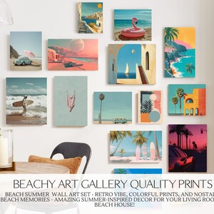 Set of 300 Beachy Wall Prints, Beachy Wall Art, Surf Prints, Summer Art, Boho Beach Gallery Wall ...