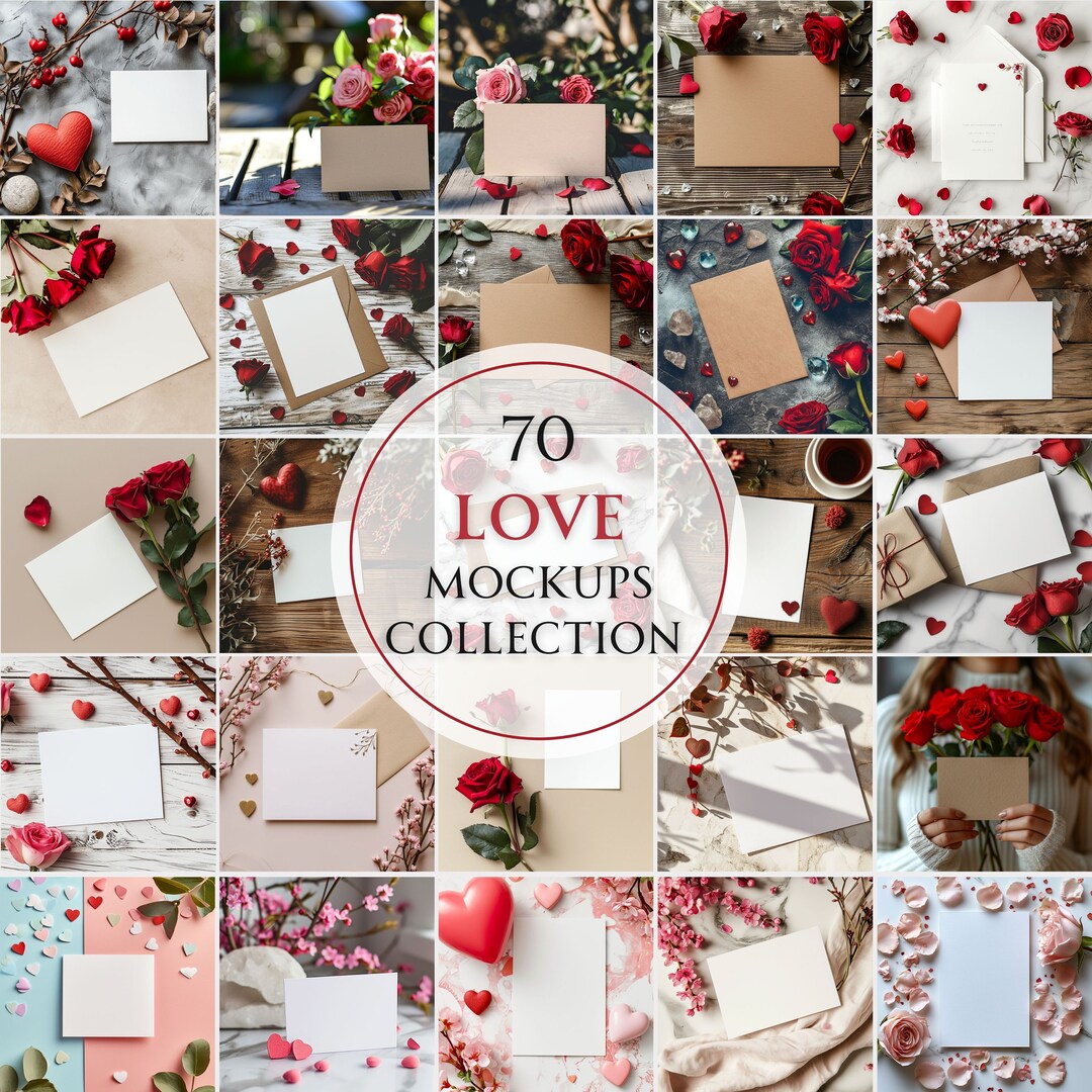 70 Valentines Mockup Bundle: Card & Invitation Mockups (JPG Digital ...