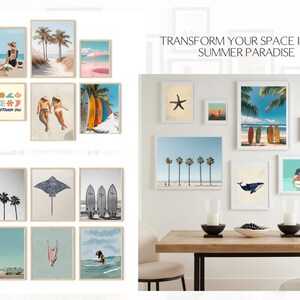 Set of 300 Beachy Wall Prints, Beachy Wall Art, Surf Prints, Summer Art, Boho Beach Gallery Wall ...
