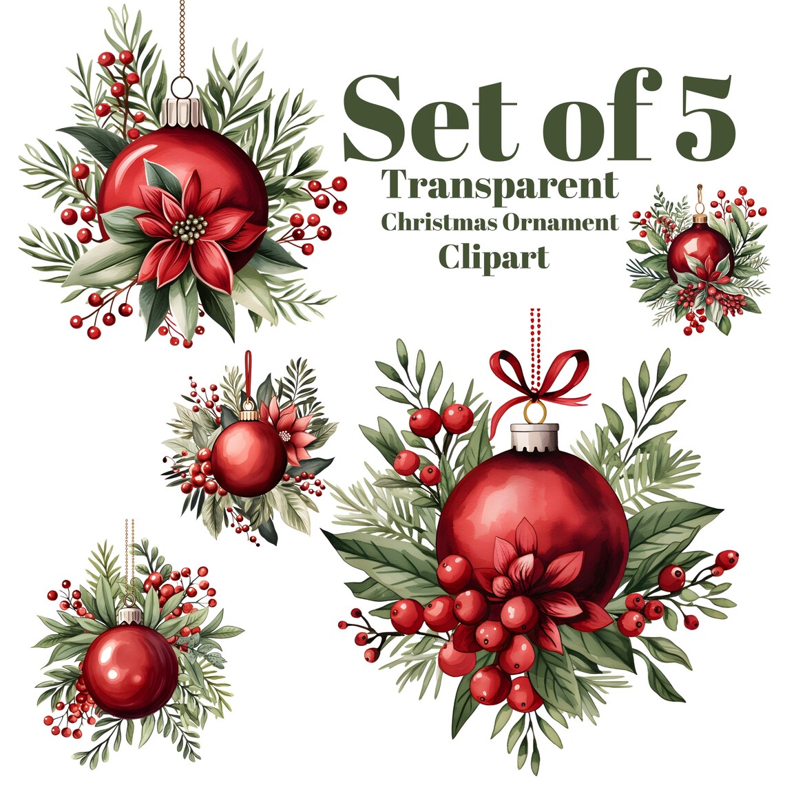 Christmas Clipart, Ornament Clipart for Christmas, Holly Clipart - Etsy