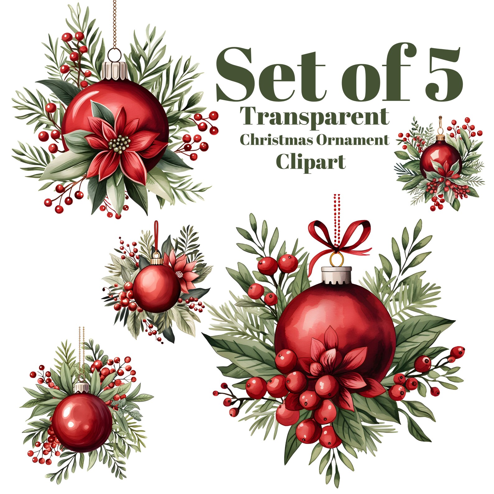 Christmas Clipart, Ornament Clipart for Christmas, Holly Clipart - Etsy