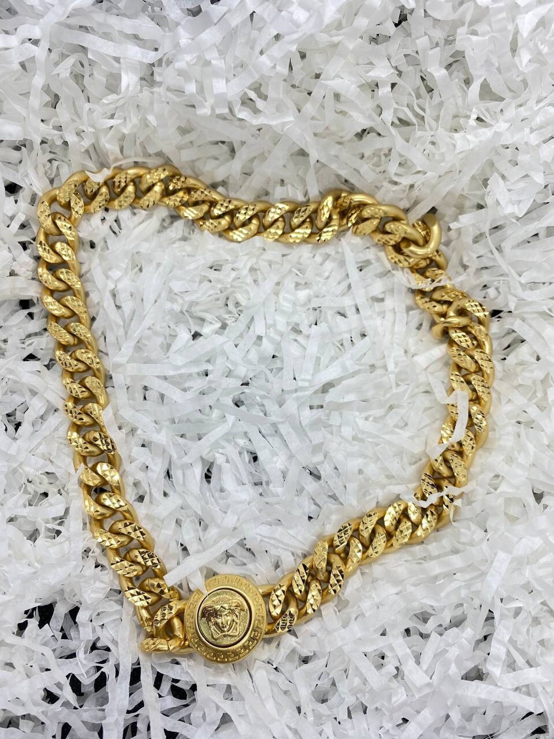 Vintage Yellow Gold Finish Versace Cuban Chain Pendant - Etsy