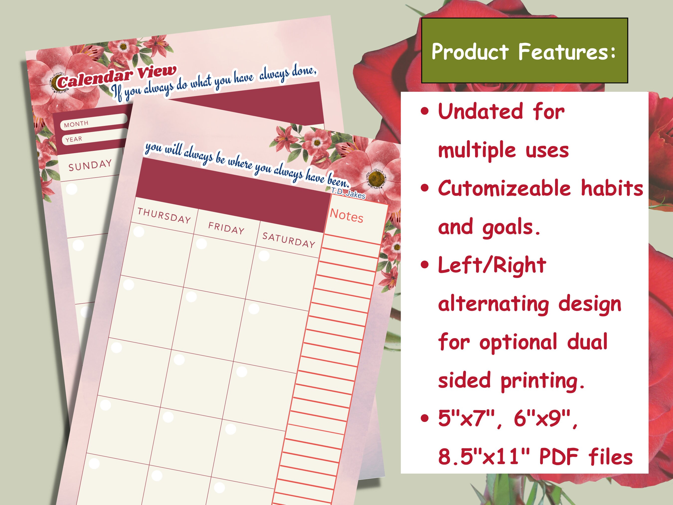 Printable Planner and Habit Tracker (red) - Etsy