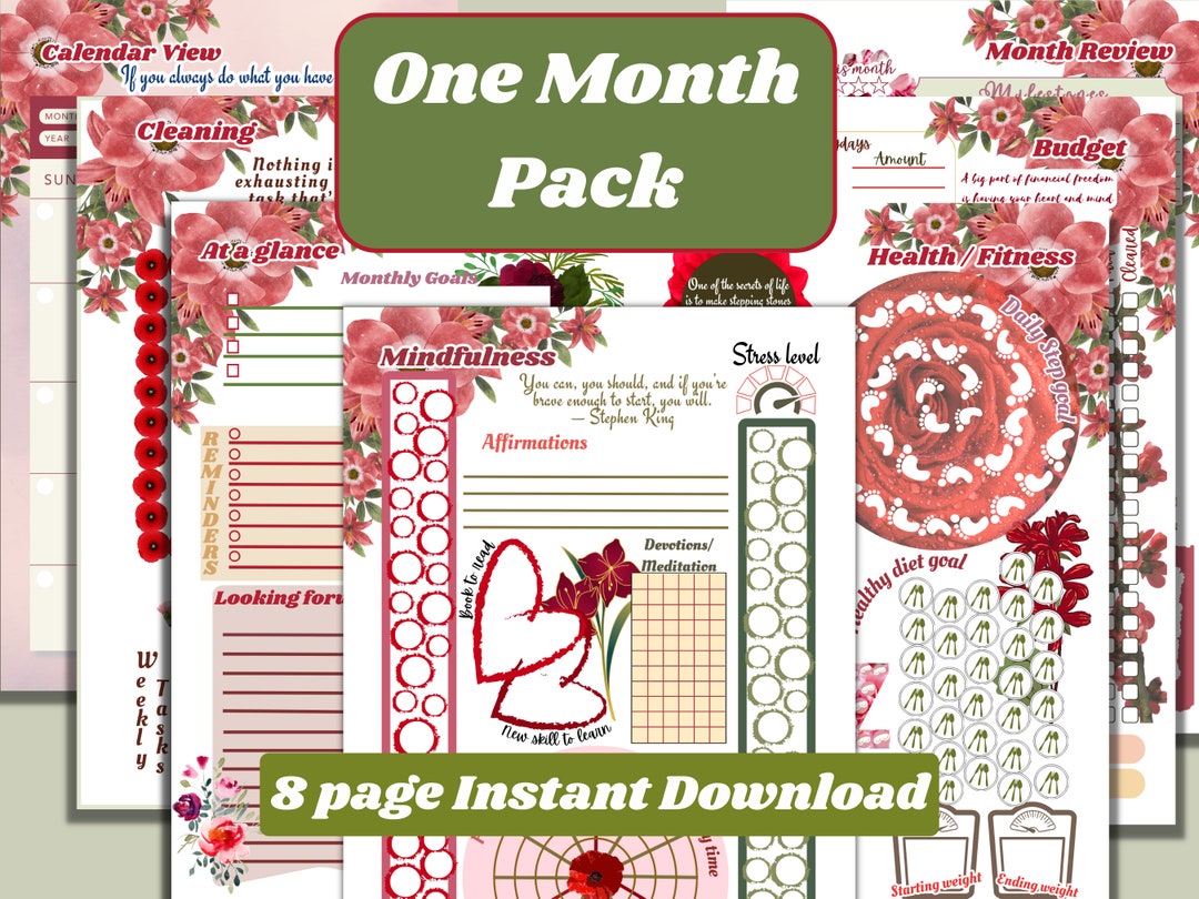 Printable Planner and Habit Tracker (red) - Etsy