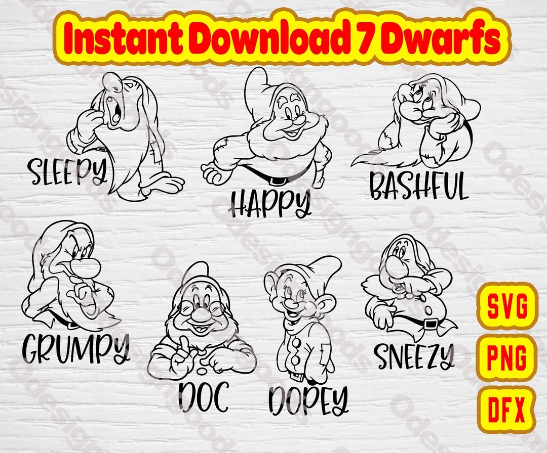 Seven Dwarfs SVG Snow White SVG Bundle Grumpy Svg Dwarfs - Etsy