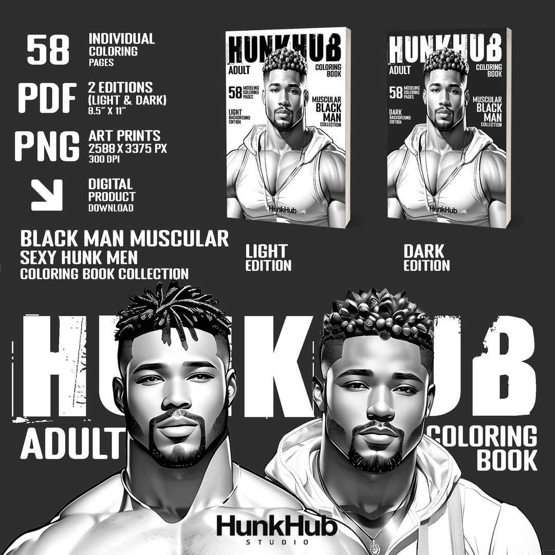 Hunkhub, Black Man Muscular Sexy Hunk Men Coloring Book Collection, PDF ...