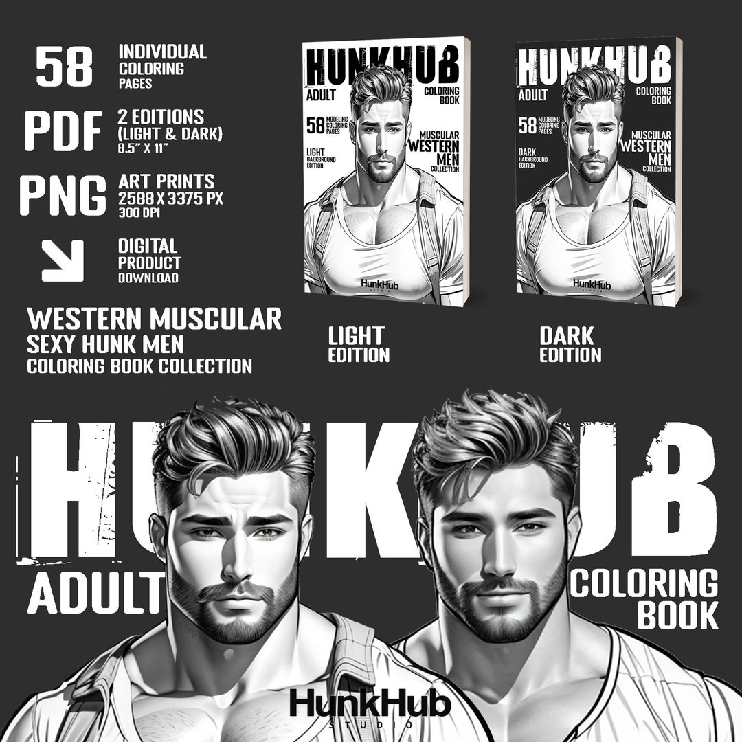 Hunkhub, Western Muscular Sexy Hunk Men Coloring Book Collection, PDF ...