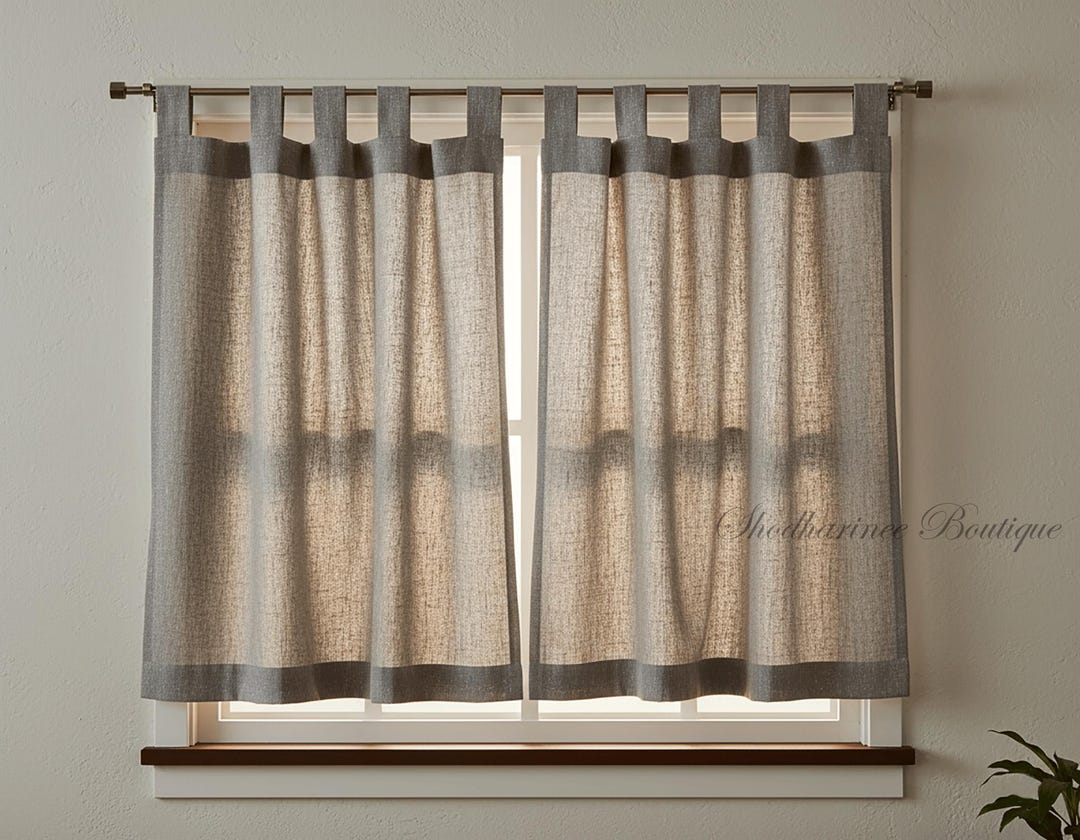 Natural Linen Cafe Curtain – Short Curtain for Kitchen or Bathroom ...