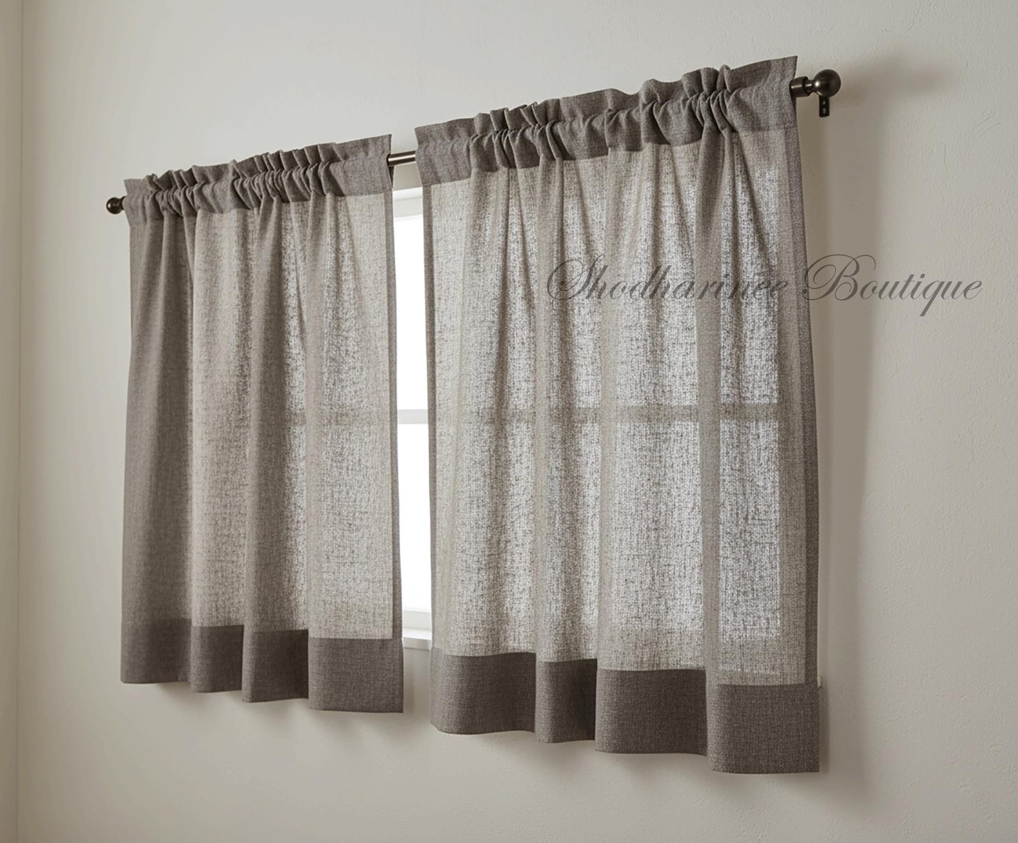Natural Linen Cafe Curtain – Short Curtain for Kitchen or Bathroom ...