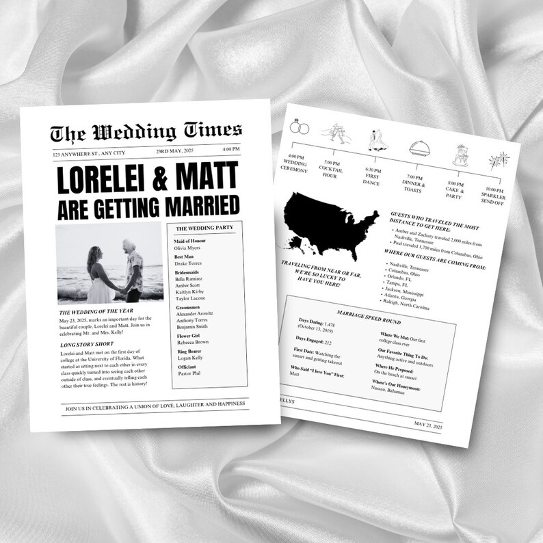 Editable Wedding Newspaper, Wedding Newspaper Template, Canva Wedding ...