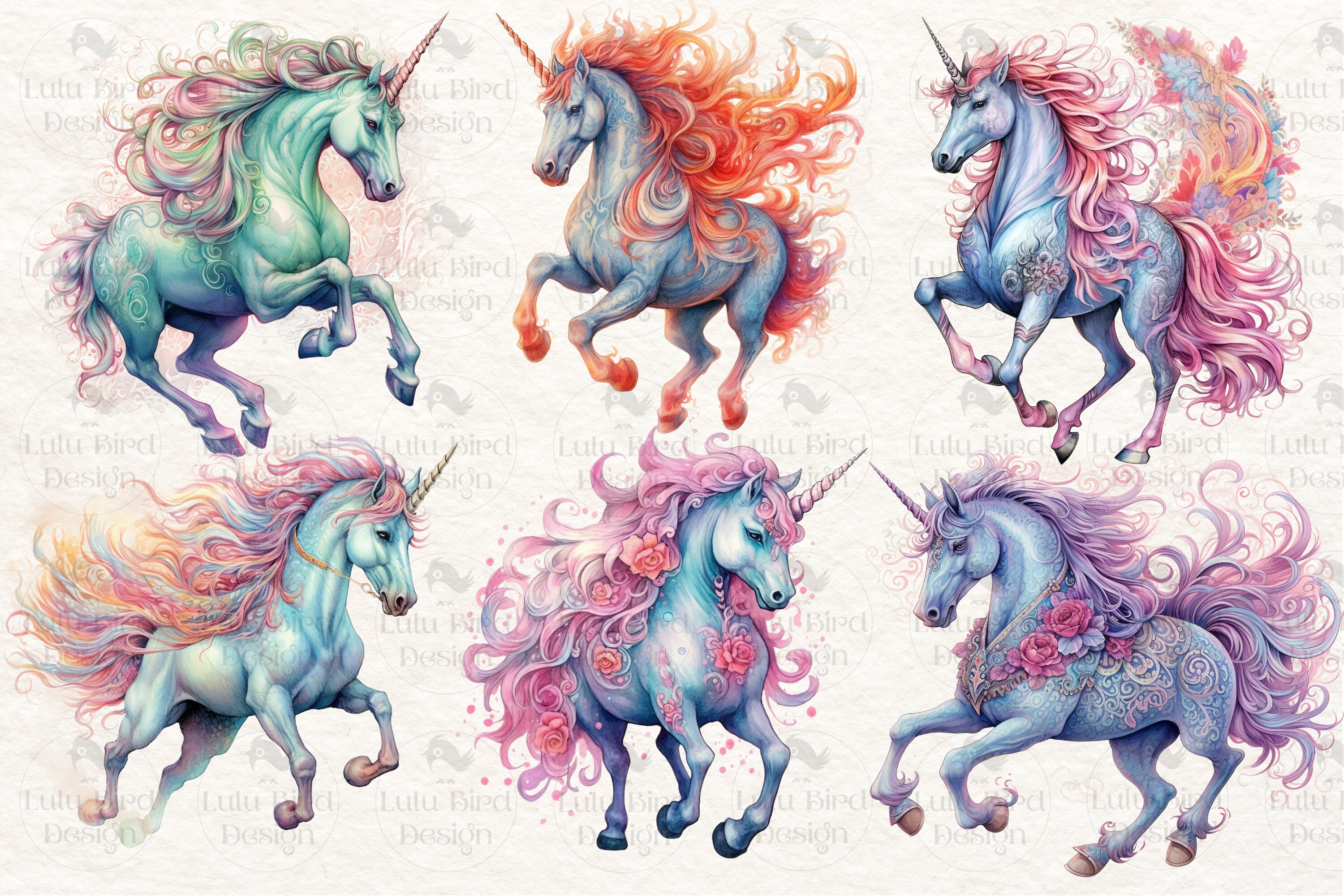 Unicorn Galloping Watercolor Clip Art, Unicorn Сlipart, Cute Unicorn ...