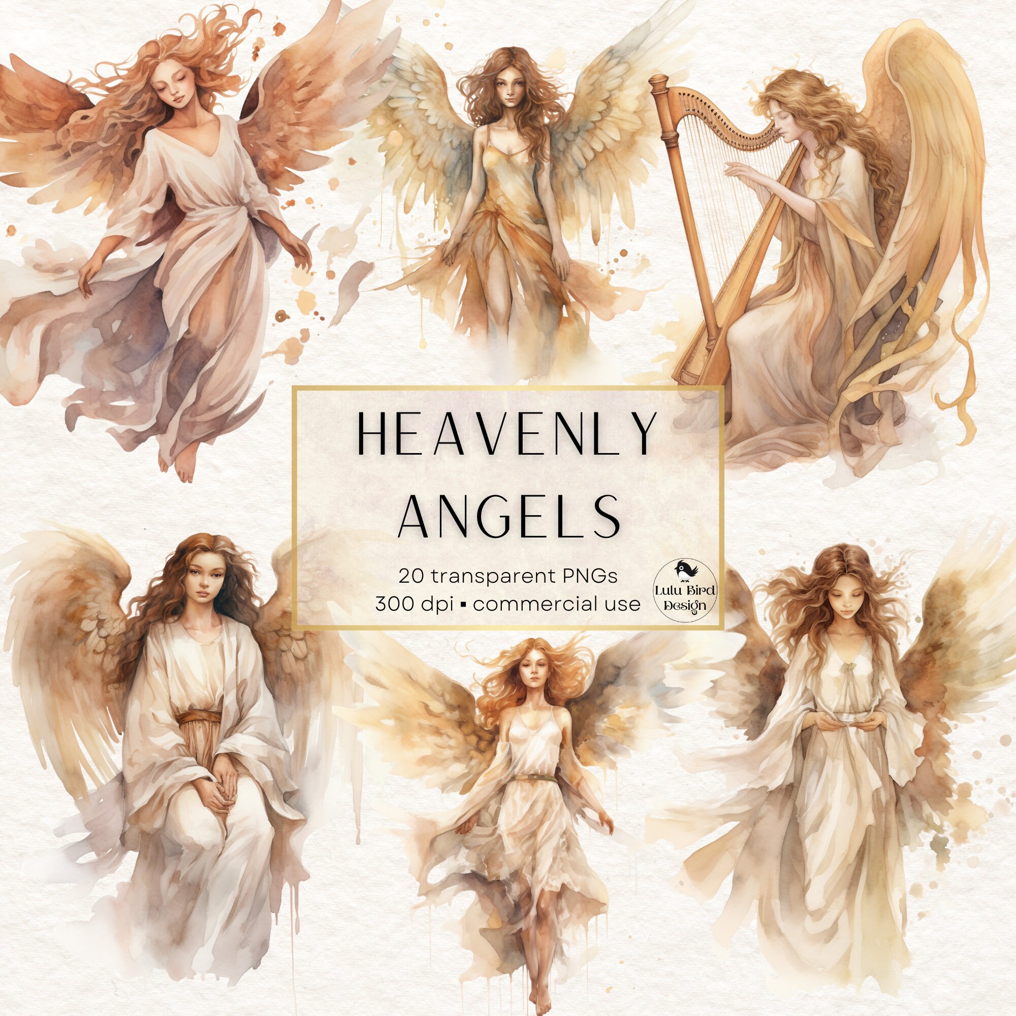 Heavenly Angels Watercolor Clip Art Bundle, Christian Clipart ...