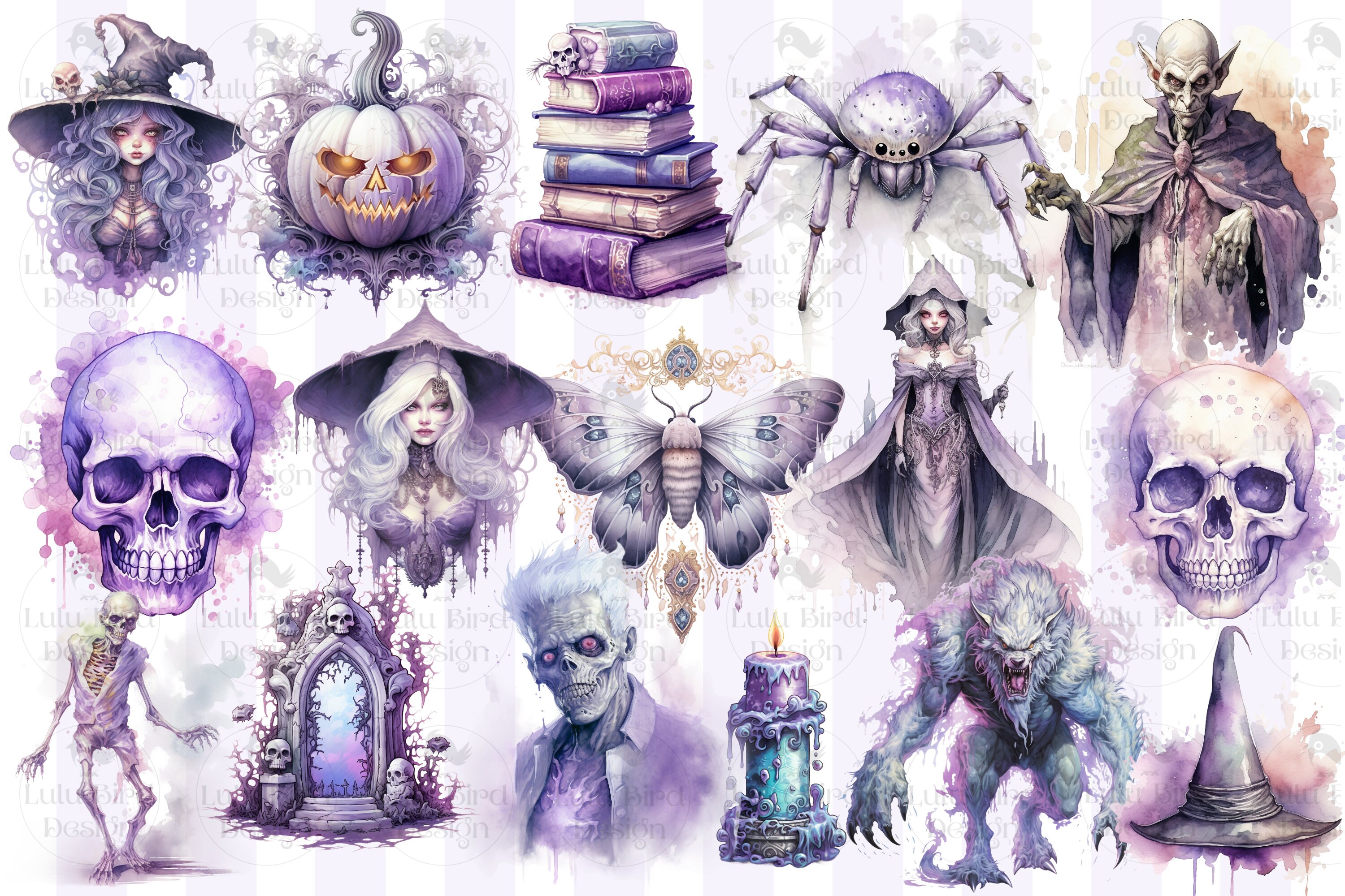 Halloween Putrid Plum Purple Watercolor Spooky Clip Art, Graphics ...