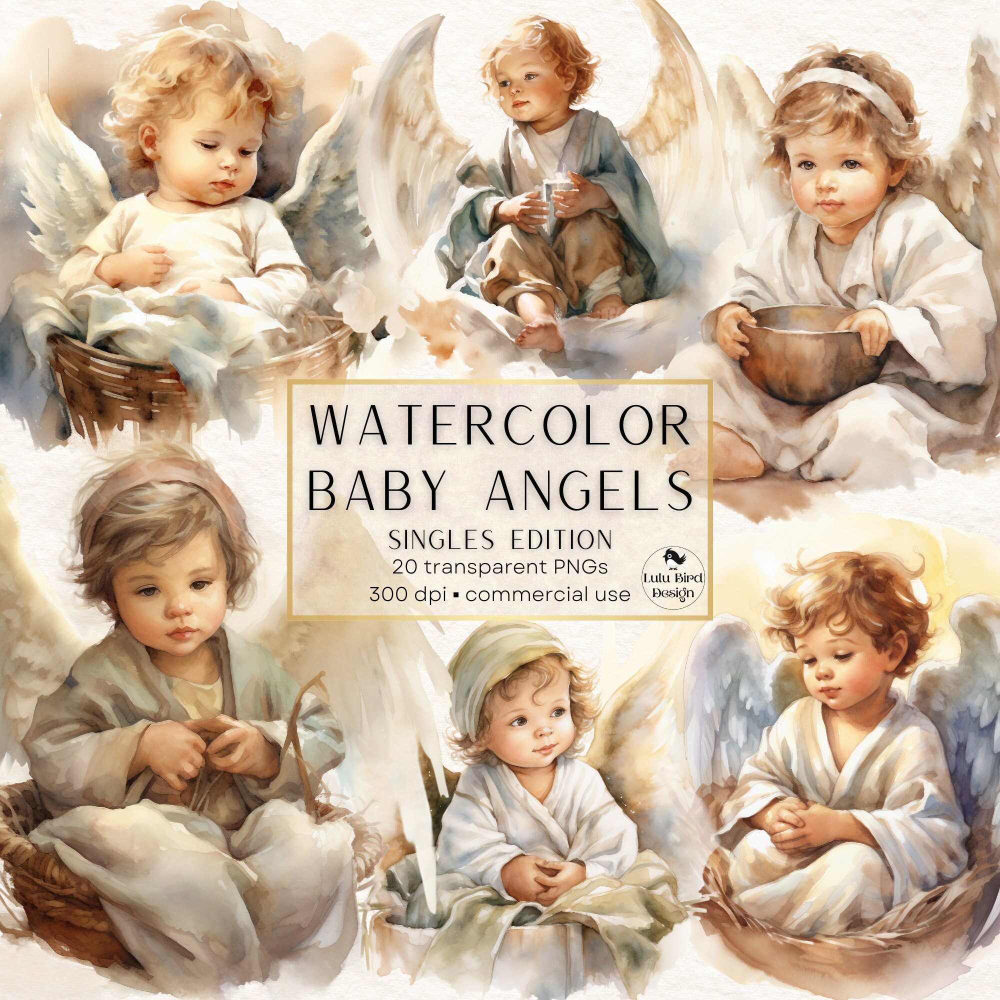 Heavenly Baby Angels Watercolor Clip Art Bundle, Nativity Clipart ...