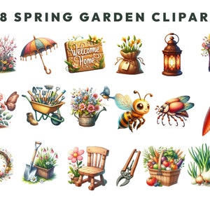 18 Watercolor Spring Garden Clipart Bundle, Spring Garden Illustrations ...