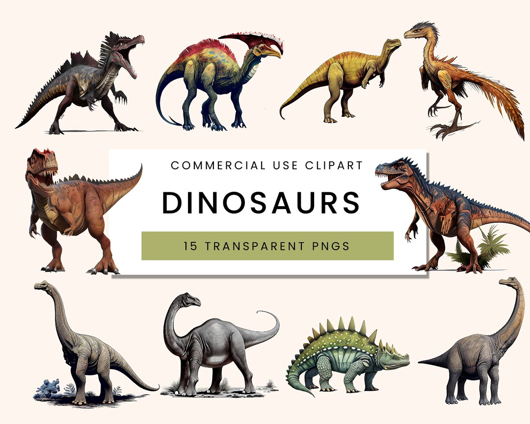 15 Dinosaurs Clipart PNG Bundle, Dinosaur Birthday, Transparent 300DPI ...