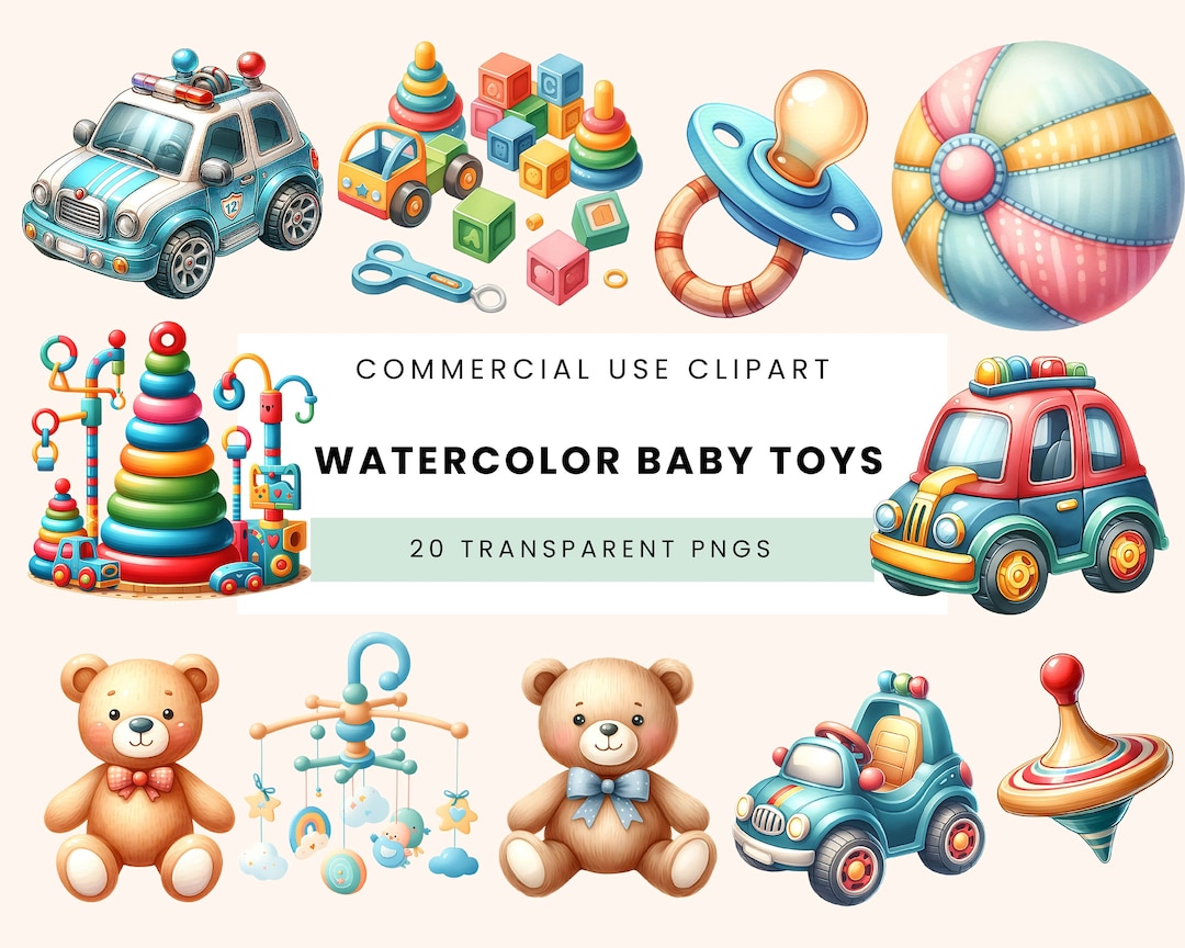 20 Watercolor Baby Toys Clipart SVG and PNG Bundle, Wooden Blocks ...