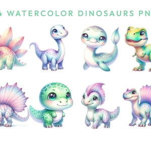 24 Watercolor Baby Dinosaur PNG Bundle, Dino Theme Baby Birthday Party ...