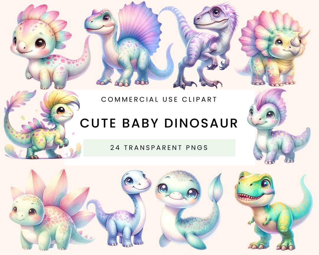 24 Watercolor Baby Dinosaur PNG Bundle, Dino Theme Baby Birthday Party ...