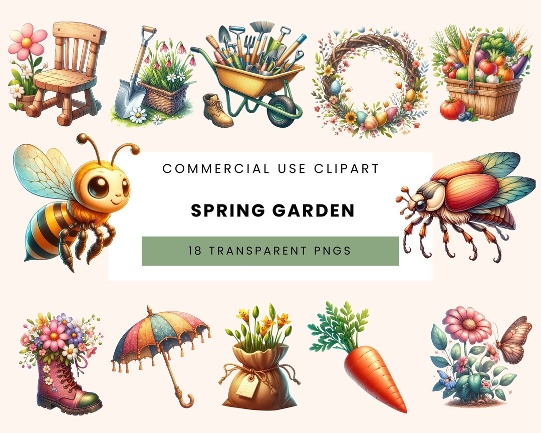 18 Watercolor Spring Garden Clipart Bundle, Spring Garden Illustrations ...